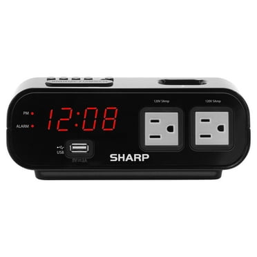 Sharp LED Digital Alarm Clock, Swivel Base, Silver Case, Red Display ...