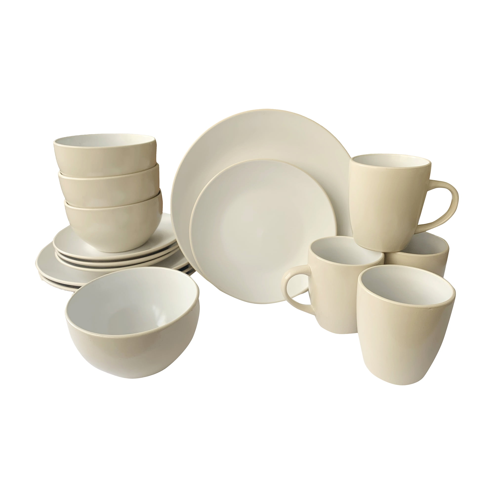 16 pieces Round Dinnerware Set White & Black Color 4 Stoneware Set ...