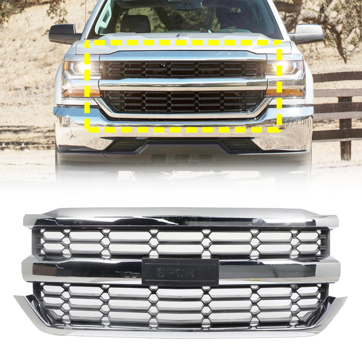 Fit for 16-19 Silverado 1500 Grill Chrome Front Grille 84602489 ...