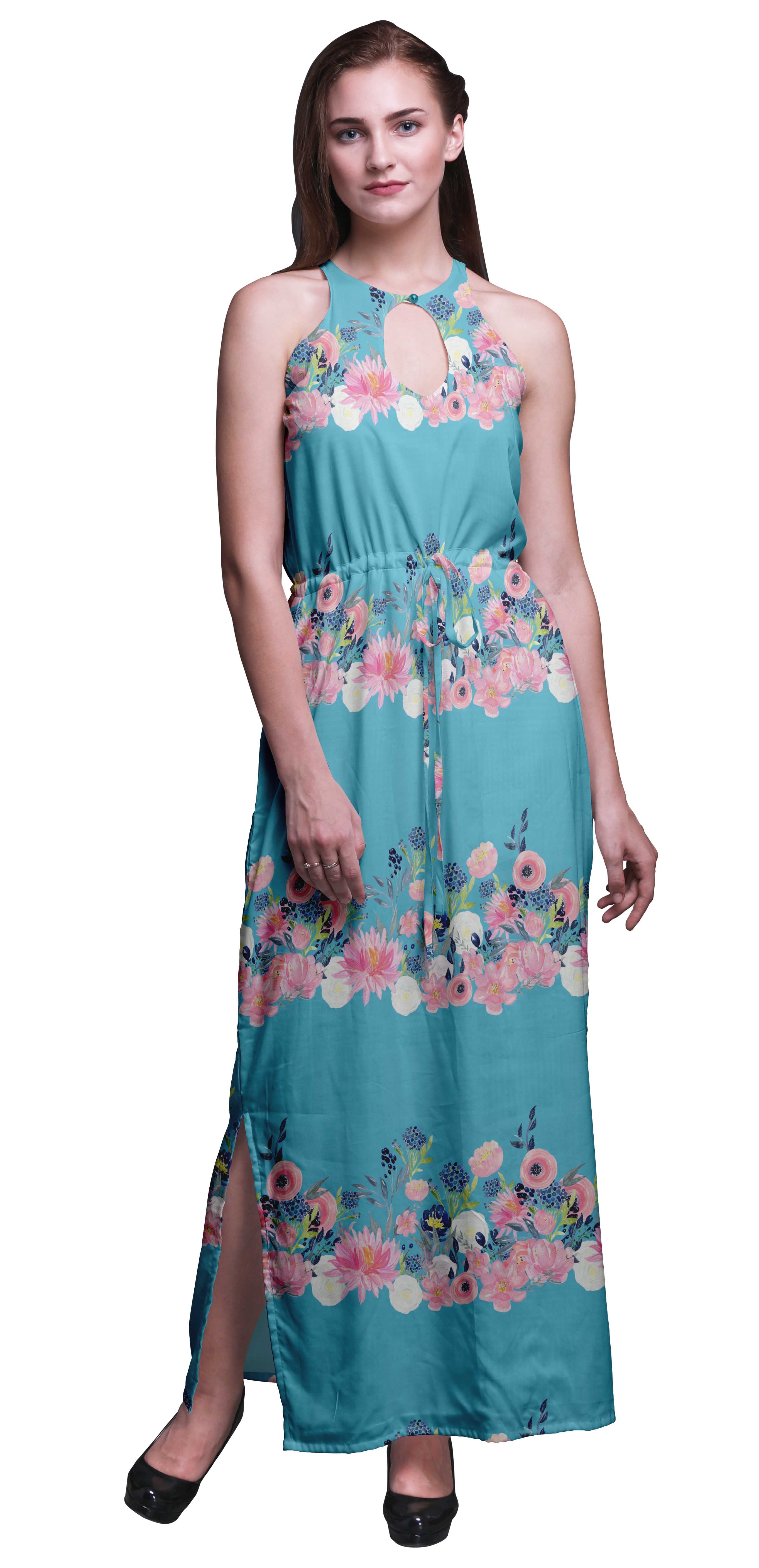 Bimba Floral Women Side Slits Long Casual Halter Maxi Dress Printed ...