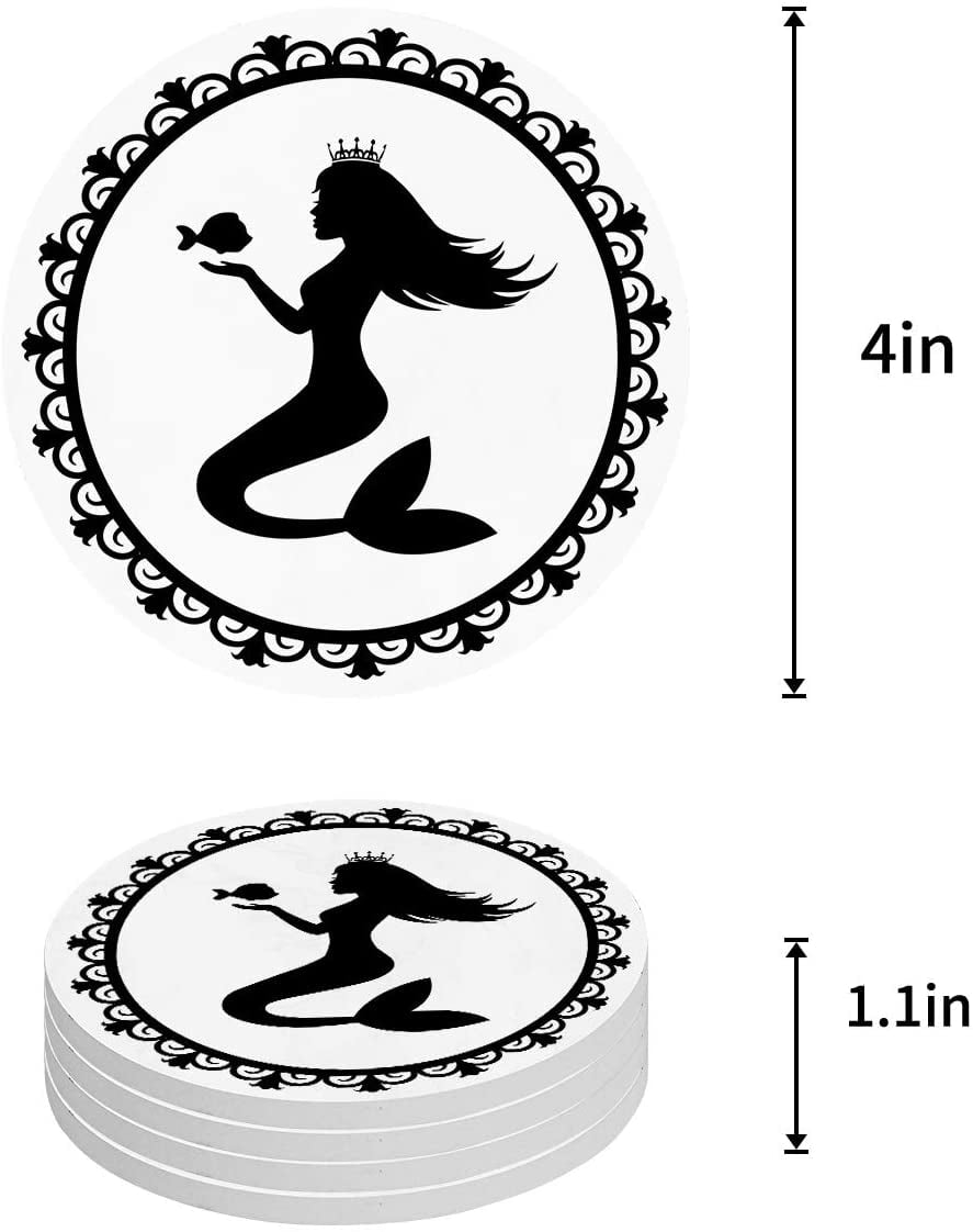 FMSHPON Mermaid Set of 6 Round Coaster for Drinks, Absorbent Ceramic ...