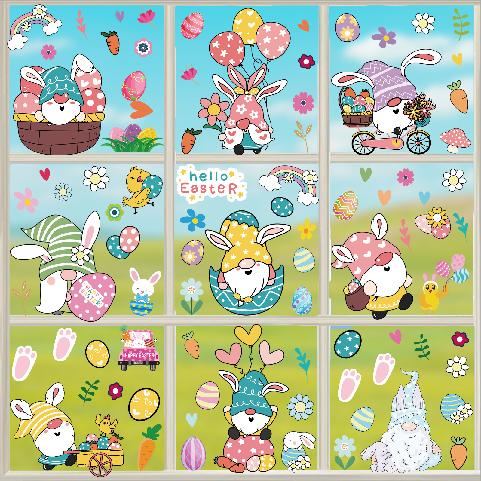 Stickers Hello Easter Bunny On A Bicycle Vinyl Static Window Clings One ...