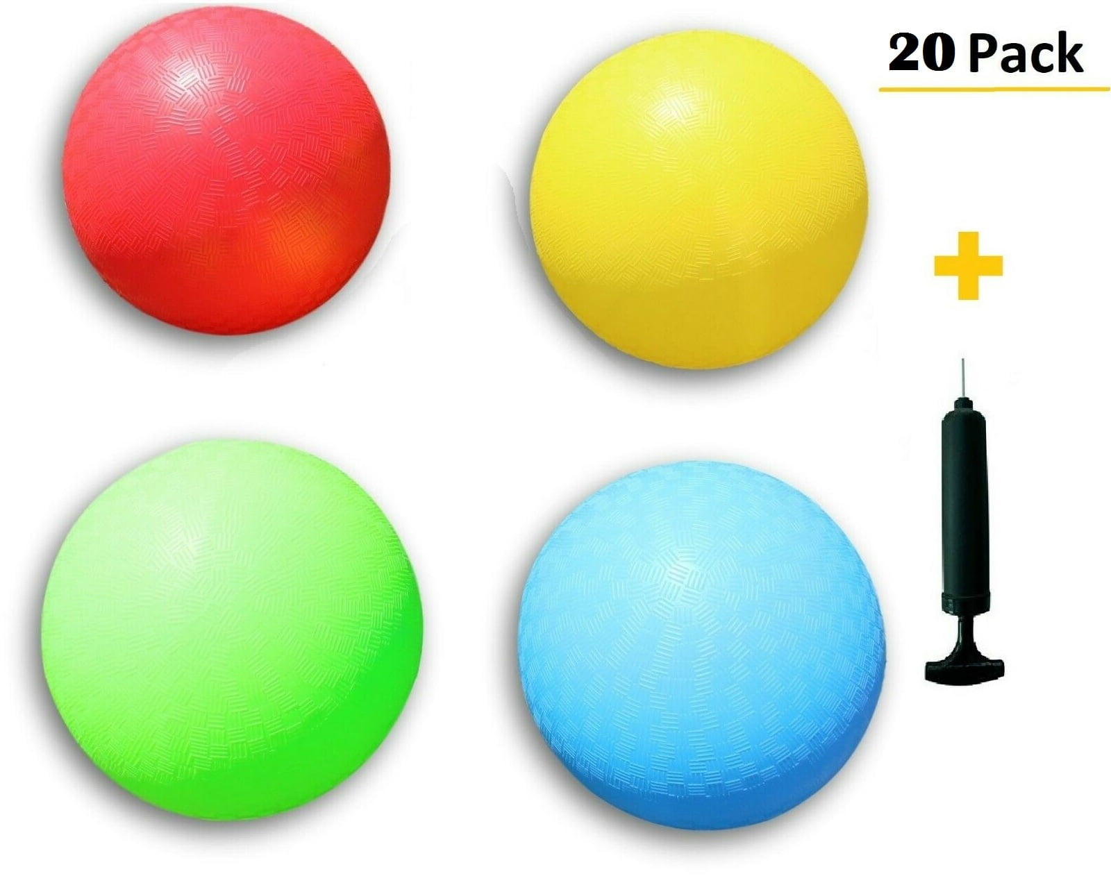 20 Pack! 8.5 Inch Playground Balls with 5 Hand Pumps (Red,Blue,Green ...