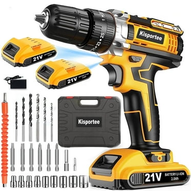 20V Cordless Drill Set with Lithium-Ion Battery, Charger, 2 Speed, LED ...
