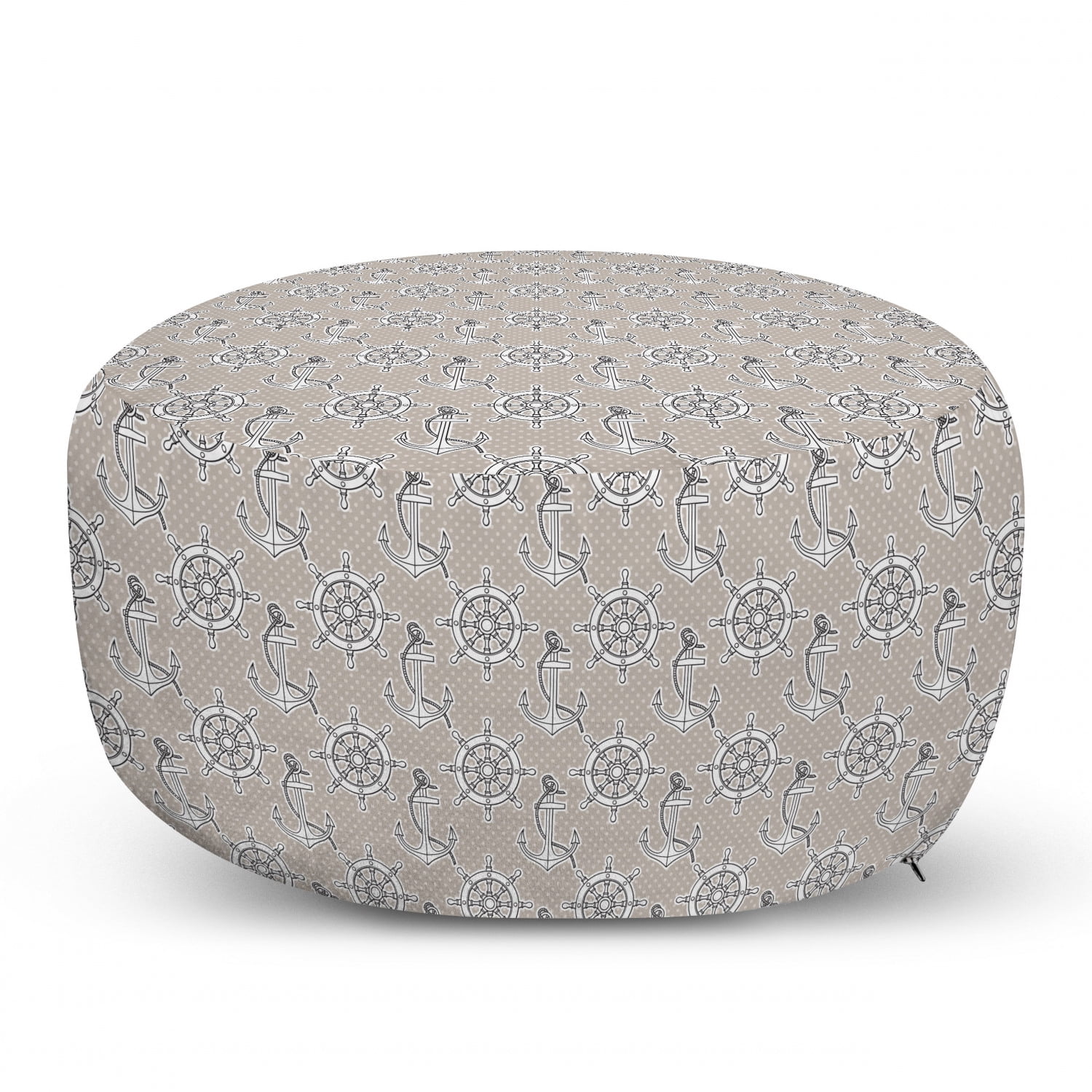 Nautical Pouf Cover with Zipper, Anchors and Ship Wheels on Polka Dots ...