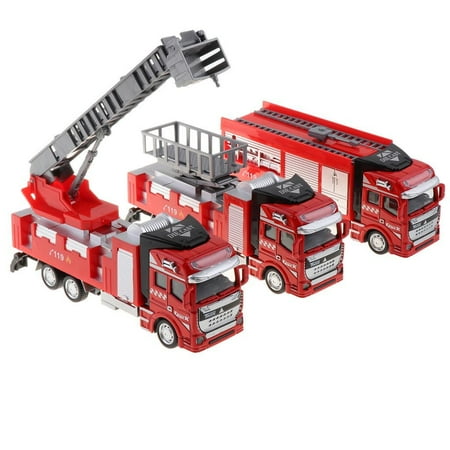1/48 Alloy Pull Back Trucks, 3Pcs Pull Back Assorted Fire Fighter Truck ...