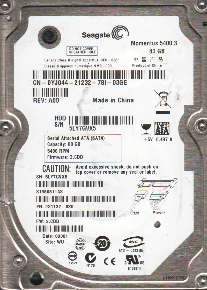 ST980811AS, 5LY, WU, PN 9S1132-030, FW 3.CDD, Seagate 80GB SATA 2.5 Hard Drive - Walmart.com