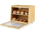 Bread Box for Kitchen Countertop, Double Layer Wooden Bread Box, Acacia ...