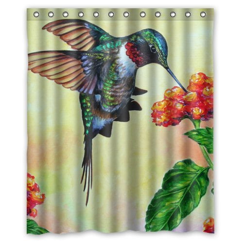 Hellodecor Hummingbird Art Shower Curtain Polyester Fabric Bathroom