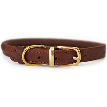 Junmo Rolled Leather Dog Collar Soft Padded Round Rope Pet Collars for ...