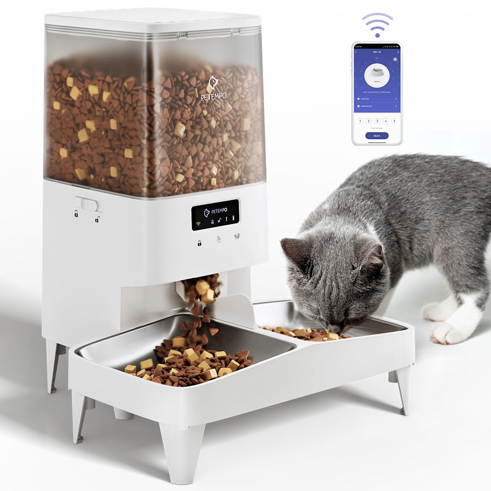 PETEMPO Automatic Cat Feeder, 5L WIFI Pet Feeder with Anti-Stuck Design ...