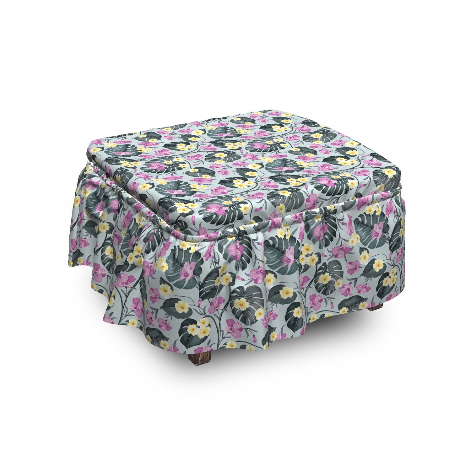 Floral Ottoman Cover, Design of Exotic Plantation, 2 Piece Slipcover ...
