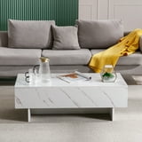"COSVALVE Modern High Gloss White Marble Rectangle Coffee Table for Living Room 42.5""x20.9""x12 ...