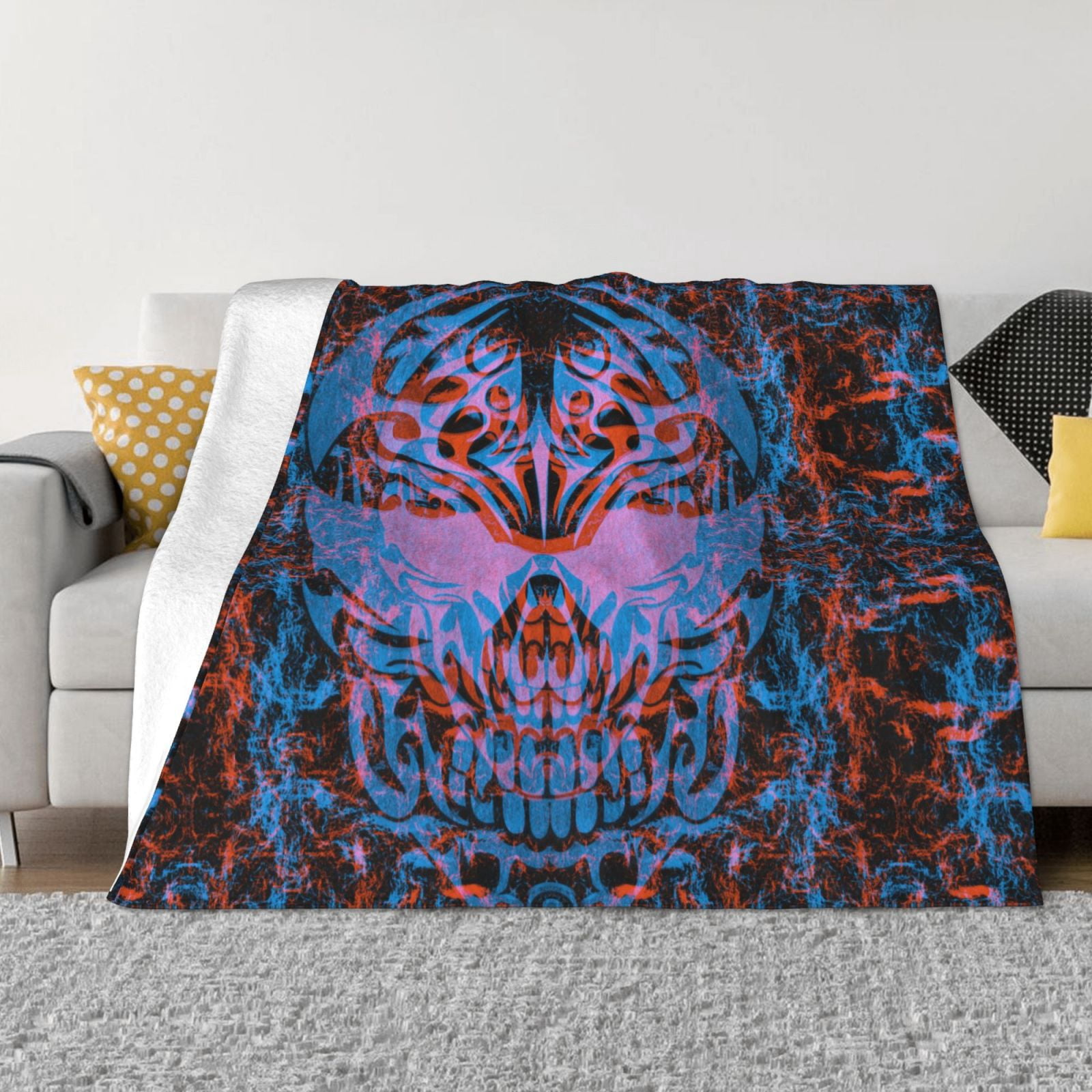 XMXT Throw Blanket, Death Tribe Skull Blue Pattern Machine Washable ...