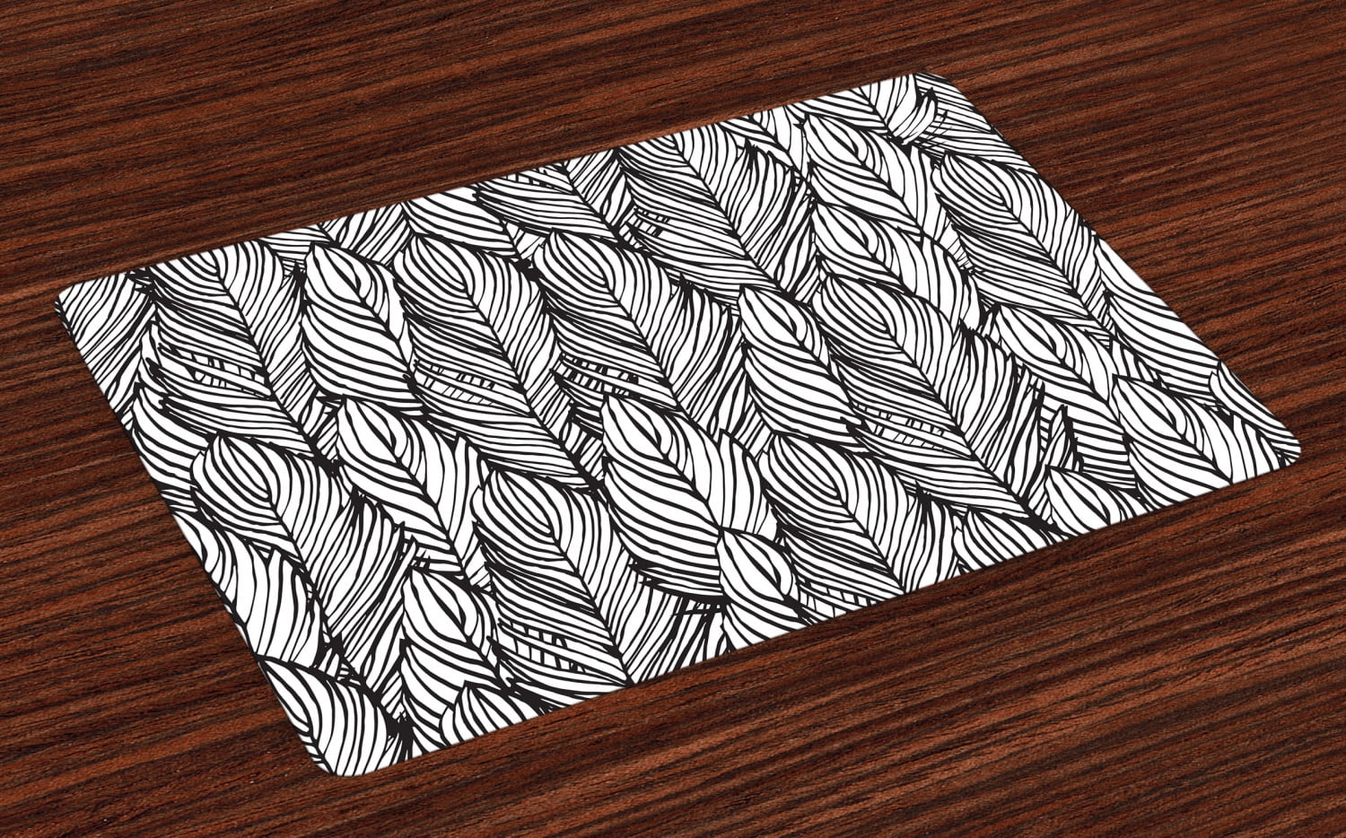Ambesonne Feather Place Mats Set of 4, Monochrome Outline, Standard ...