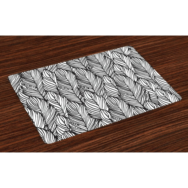 Ambesonne Feather Place Mats Set of 4, Monochrome Outline, Standard ...