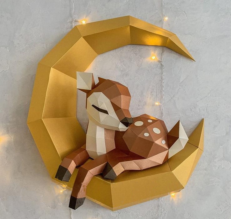 ShenMo 1 piece(s) Deer And Moon Paper Sculpture 3D Paper Model Paper ...