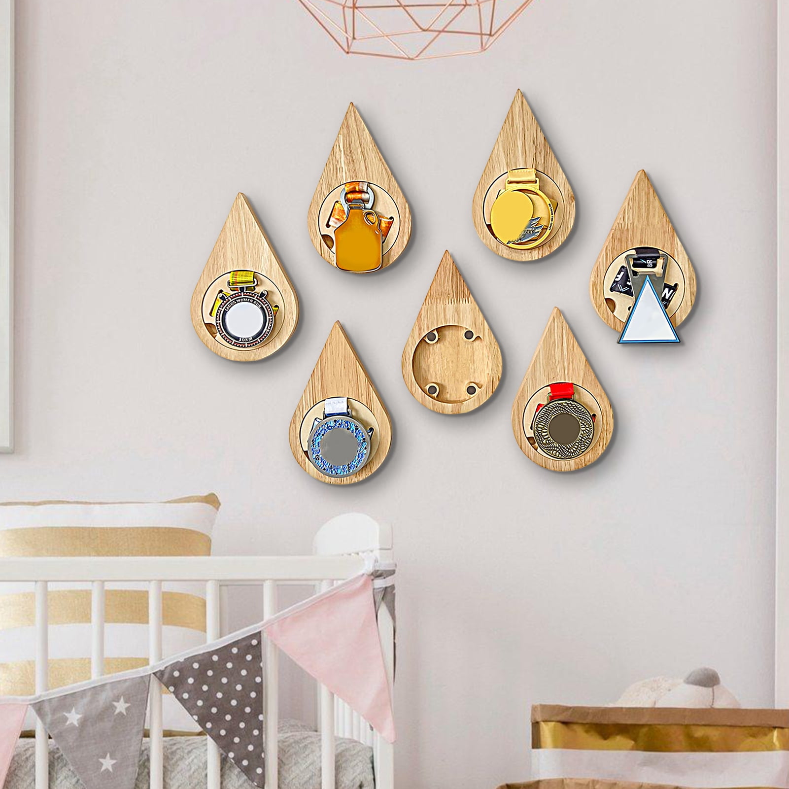 DIY Wooden Water Drop Shape Medal Holder - Combination Punch-free ...