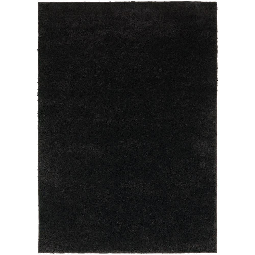 Ottomanson Fluffy Solid 5x7 Indoor Shag Area Rug, 5'3" x 6'11", Black ...