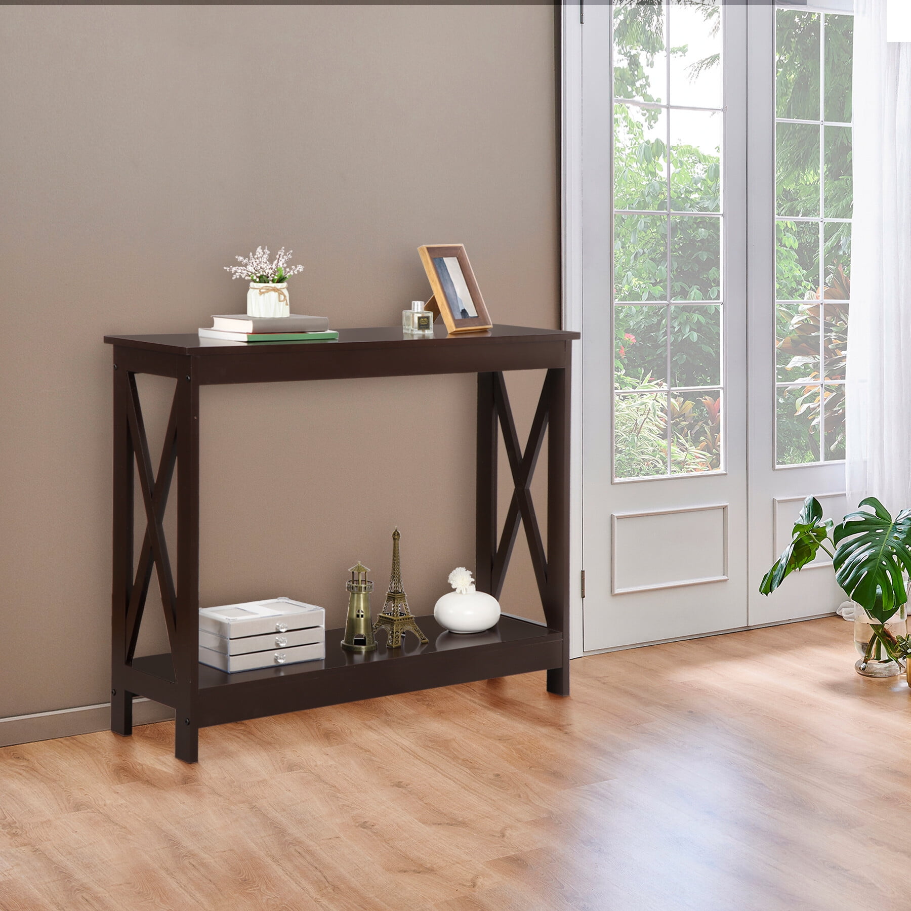 HomGarden Modern Narrow Console Table 2-Shelves Wooden Sofa Side Table ...