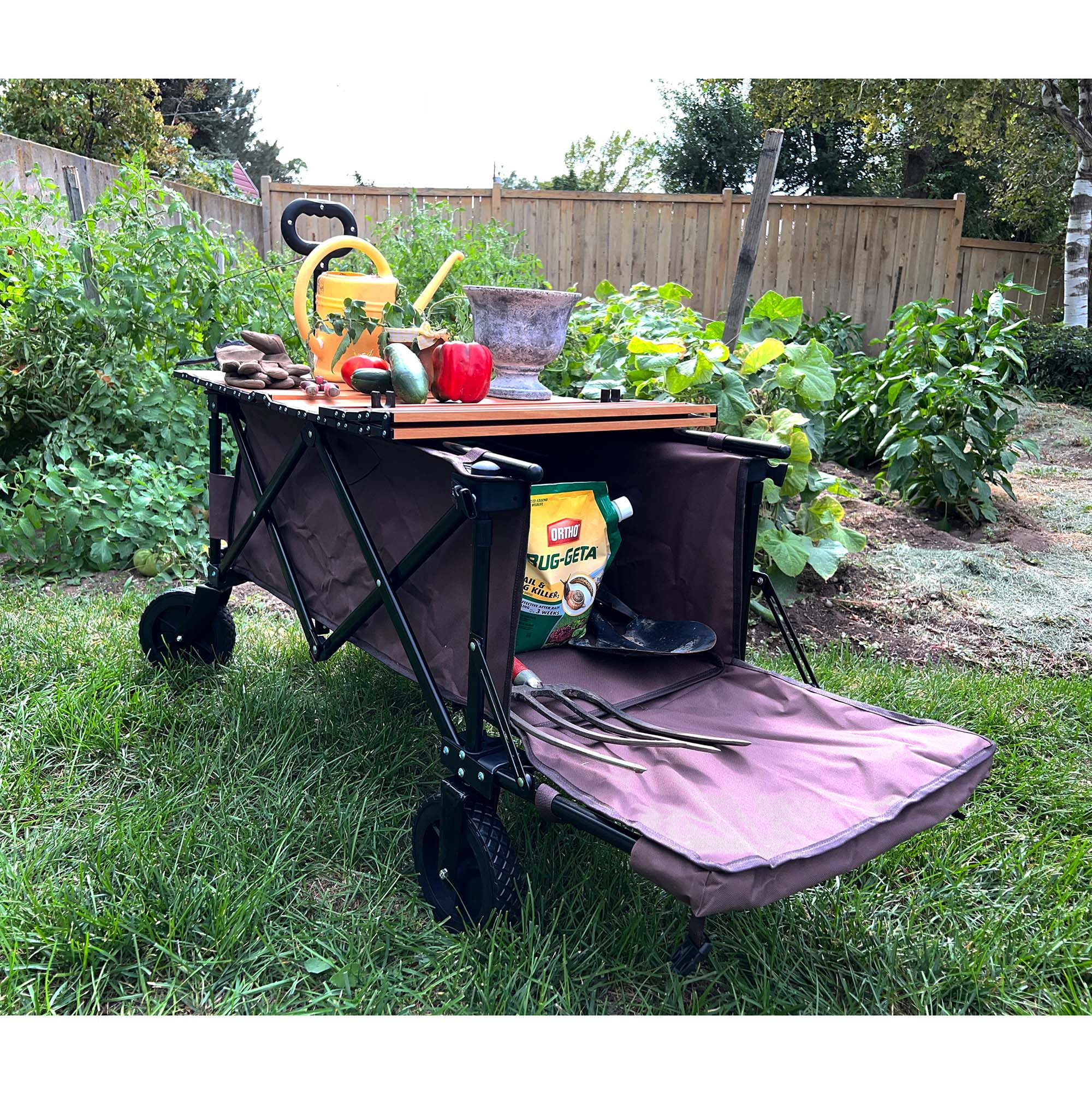 Collapsible Utility-Wagon Garden-Cart with Aluminum faux Wood Roll Top ...