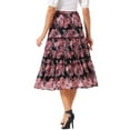 Allegra K Women's Floral Print Elastic Waist Ruffle Maxi Tiered Skirt ...
