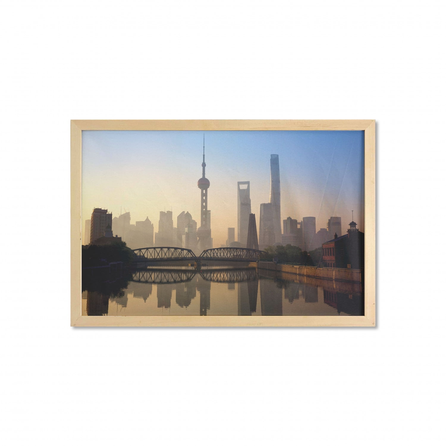 Landscape Wall Art with Frame, Shanghai Skyline at Sunrise with ...