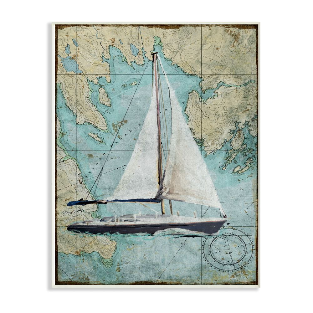Stupell Industries Vintage World Map Sail Boat Ocean Coast Painting ...