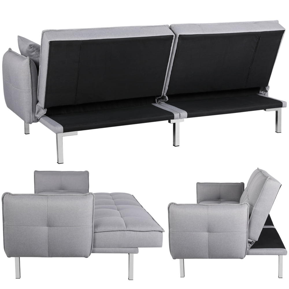 Alden Design Fabric Covered Futon Sofa Bed with Adjustable Backrest Gray