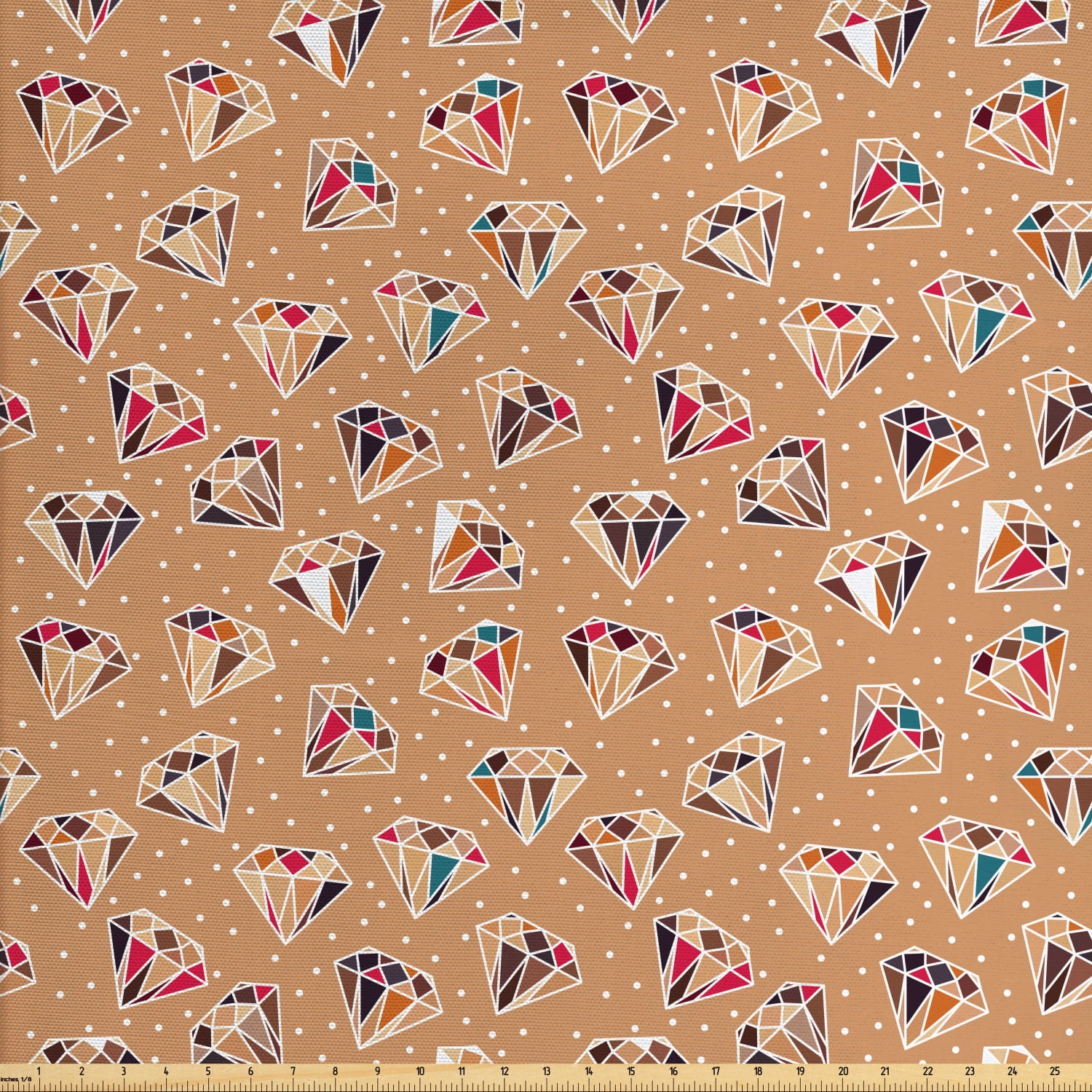 Retro Upholstery Fabric by the Yard, Colorful Diamond Gemstone Shapes ...