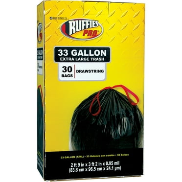 Ruffies Pro Extra Large Wing Tie Clear Trash Bags, 33 Gallon, 60 Count ...