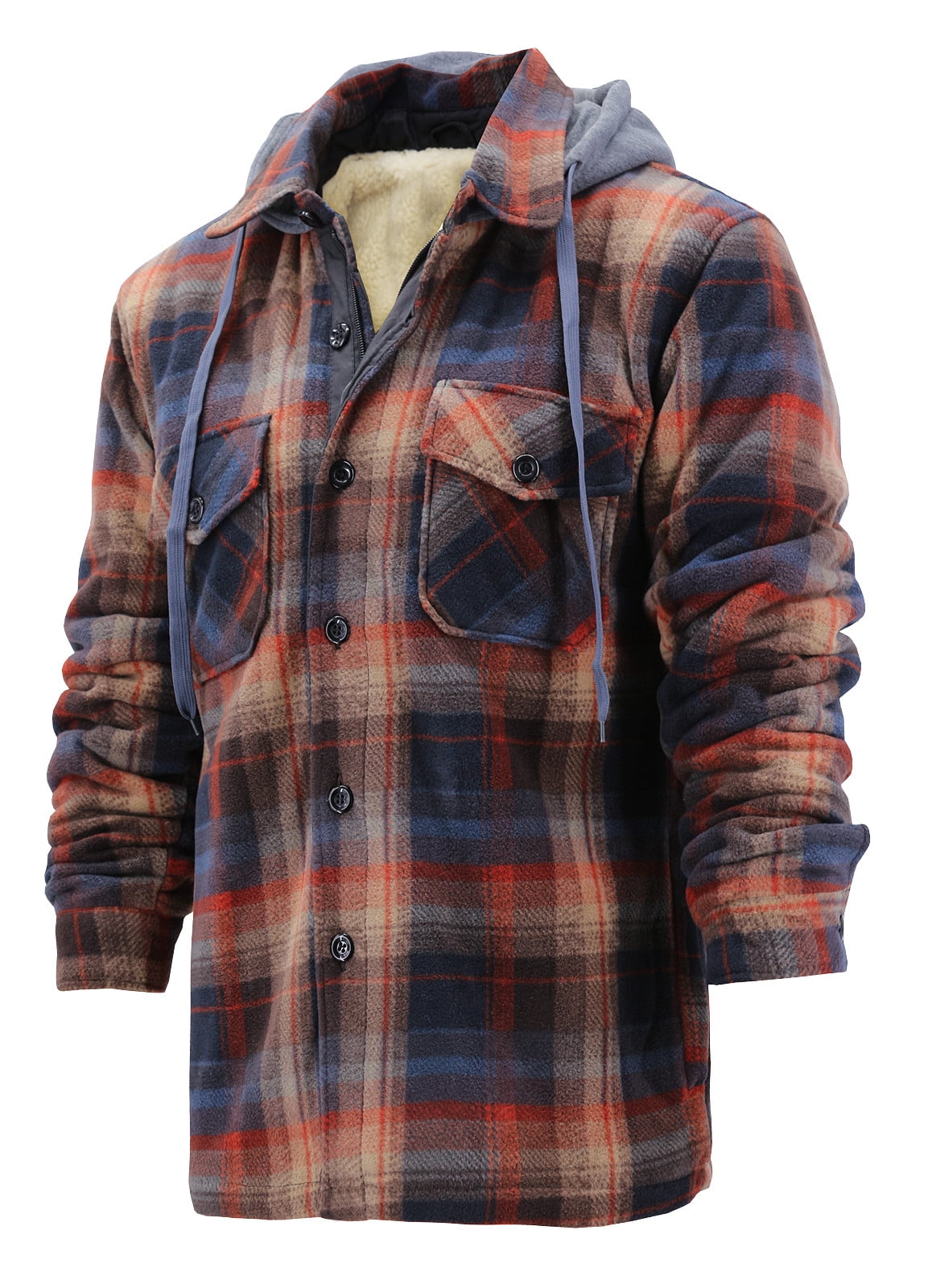 Men's Heavyweight Flannel Fleece Lined Plaid Sherpa Hoodie Jacket ...