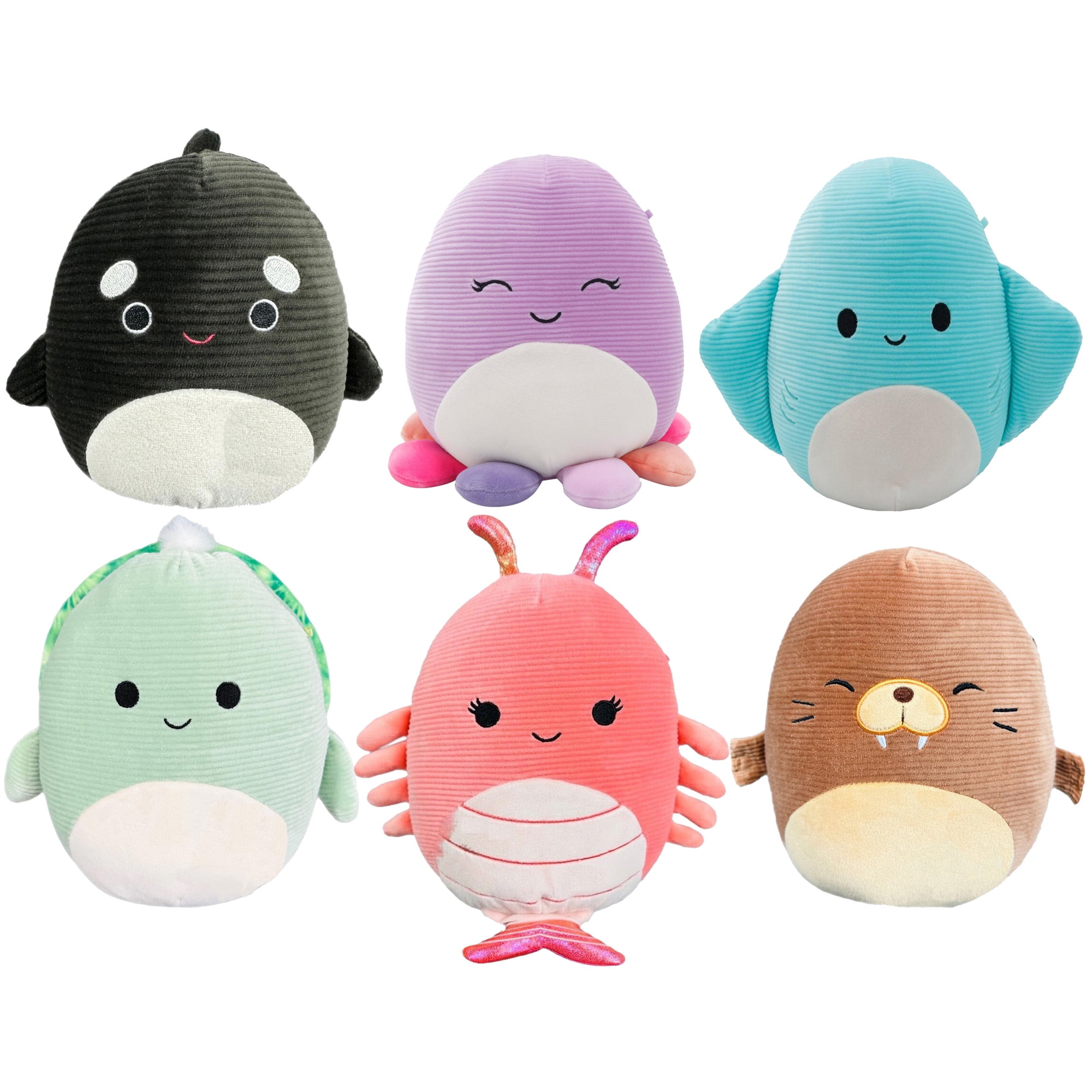 Squishmallows Kellytoy 5" Mini Sea Life Corduory Set of 6 Plush Toy ...