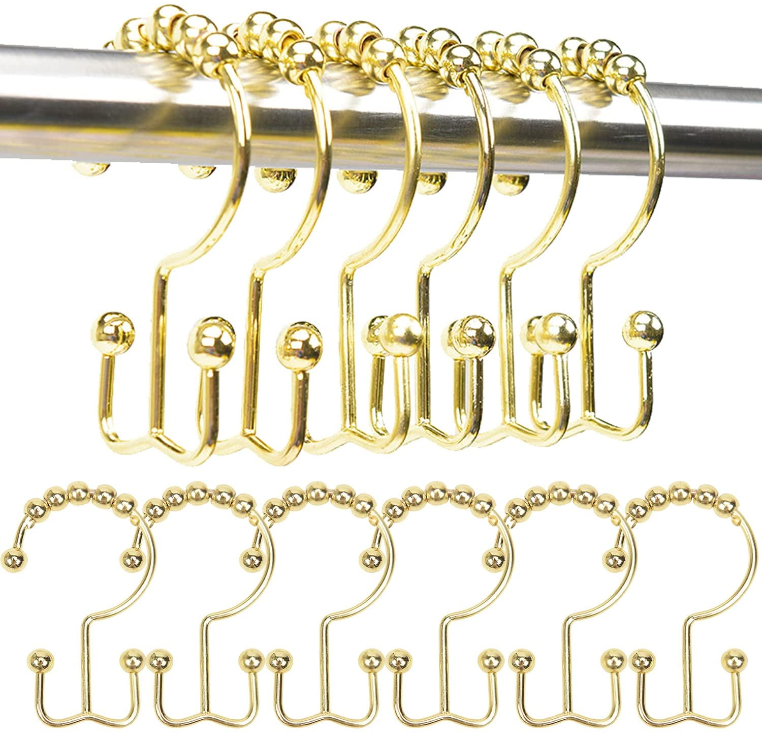 Shower Curtain Hooks Rings, Rust-Resistant Metal Double Roller Glide ...