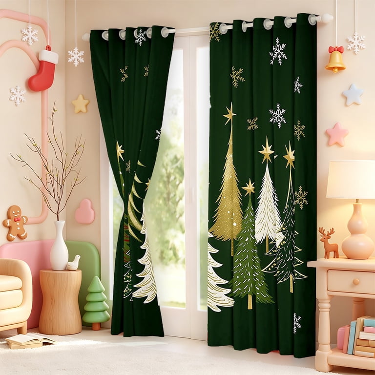 Manfei Xmas Cartoon Elf Curtains and Drapes Pack of 2 (52x63 Each ...