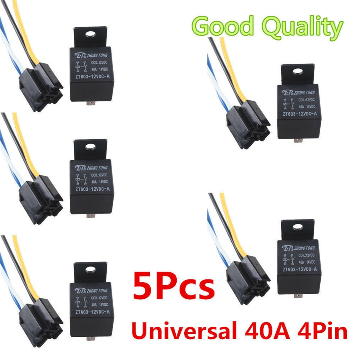 5 Pcs Black 12V 40A 4-Pin Car Automobile Premium Relay + 4 Pins Socket ...