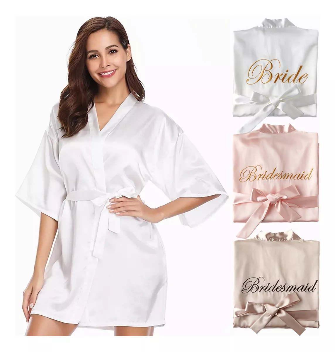 Batas Para Novias Damas Bordada Suave Pijamas Satin Camisón | Walmart ...