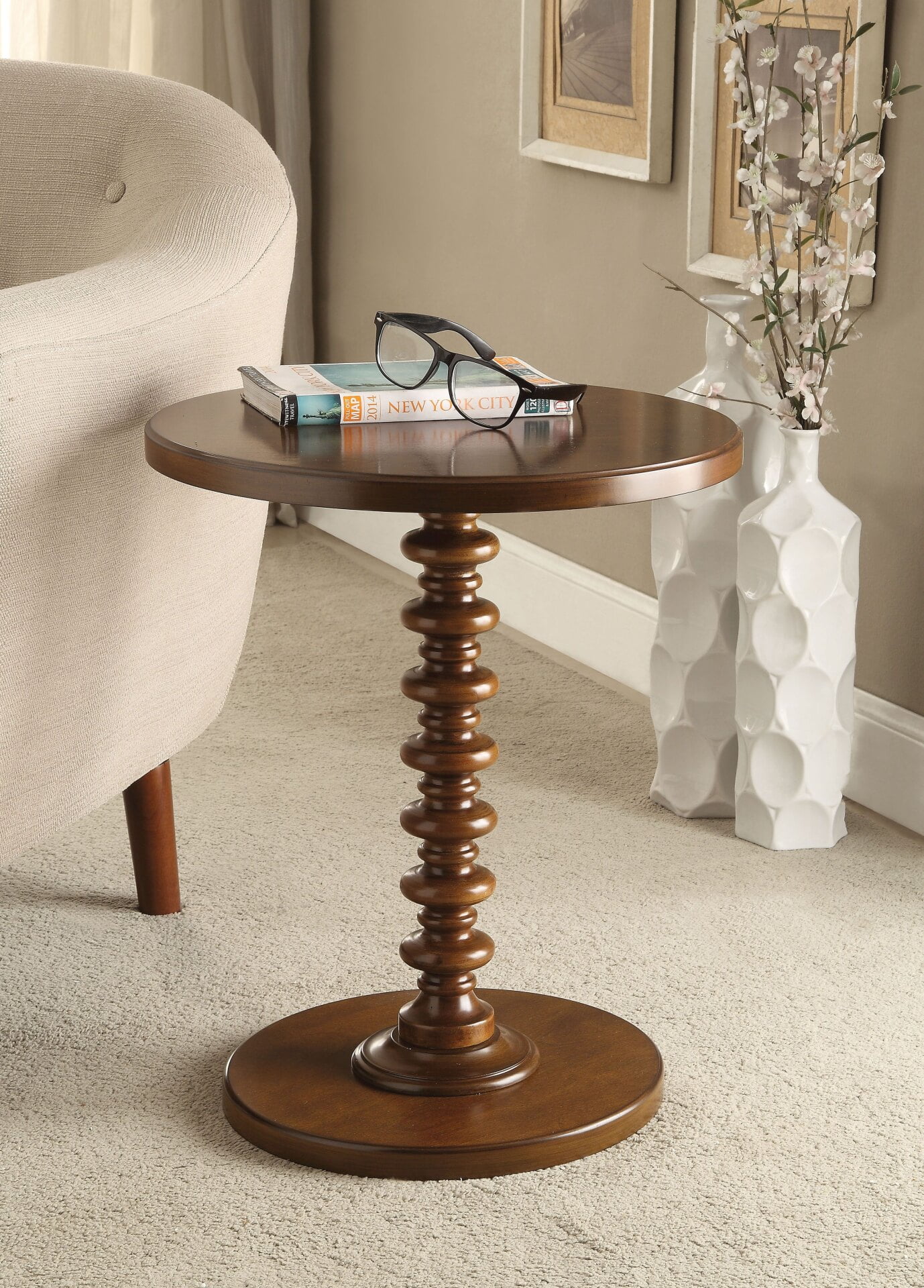 Modern Round Side Table Wood Small Accent Table Round Pedestal Tray Table End Table For Living