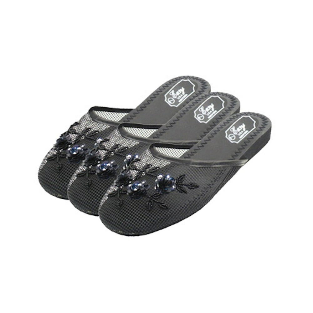 Shoe Shack - Women's Black Chinese Mesh Slippers - Walmart.com ...