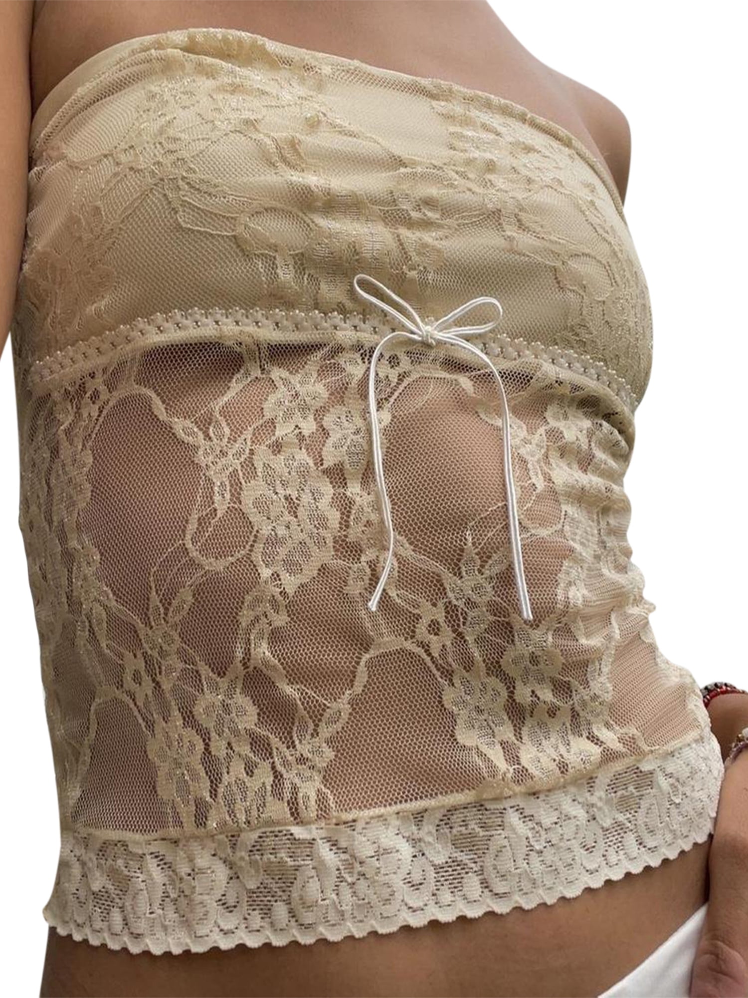 Genuiskids Women Backless Tube Tops Sexy Sheer Bandeau Crop Tops Off ...