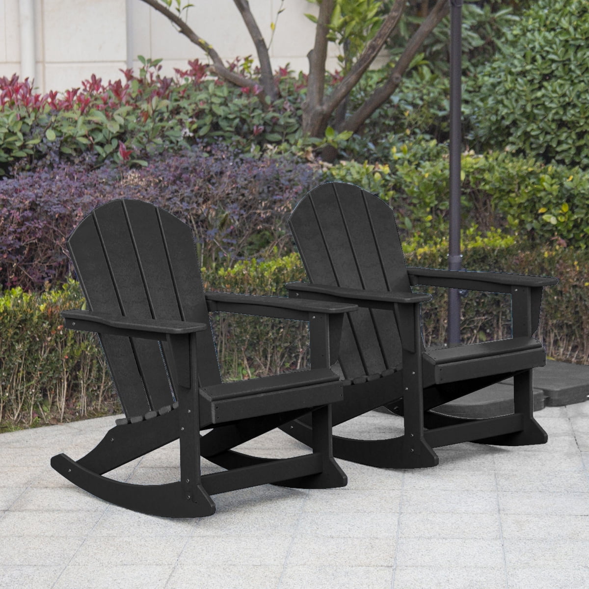 GARDEN Set of 2 - Plastic Outdoor Rocking Chairs for Patio Porch, Black ...