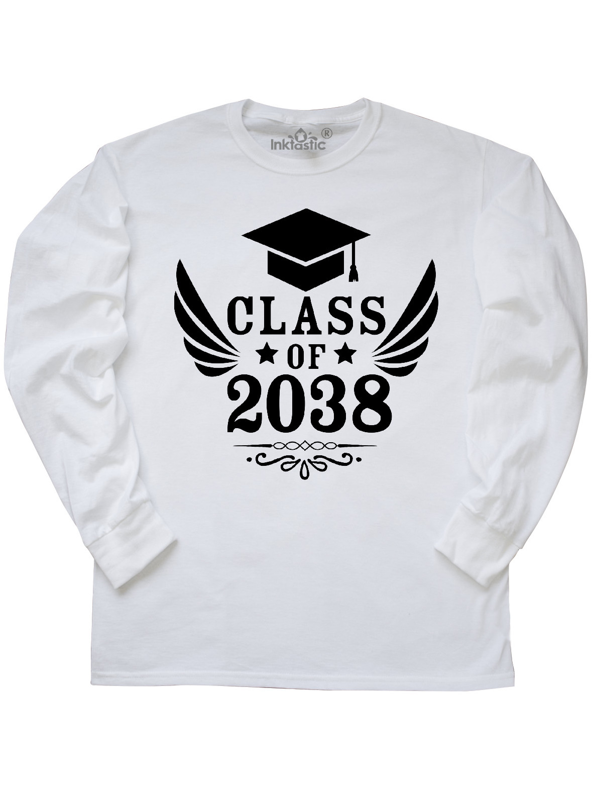Inktastic Class of 2038 with Graduation Cap and Wings Long Sleeve T ...