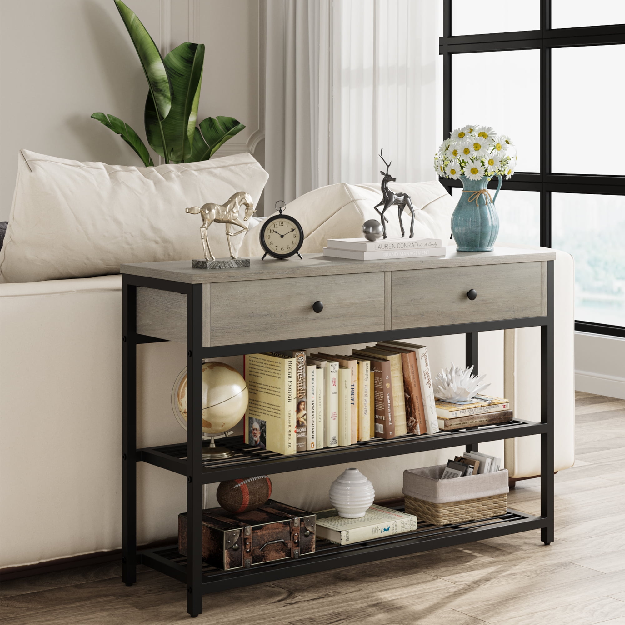 Simzone Console Table Small Entryway Table with 2 Drawers and Open Book ...