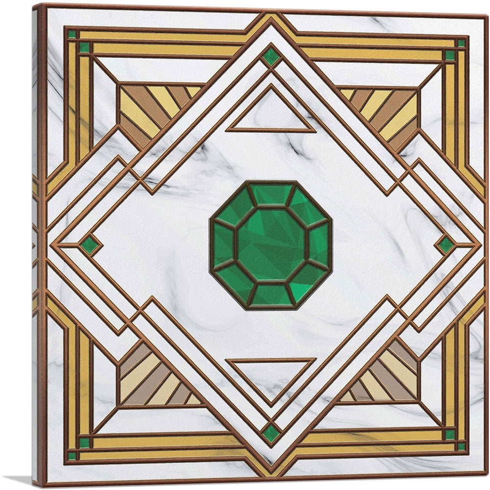 ARTCANVAS Art Deco Tan Jade Green Design on White Canvas Art Print ...