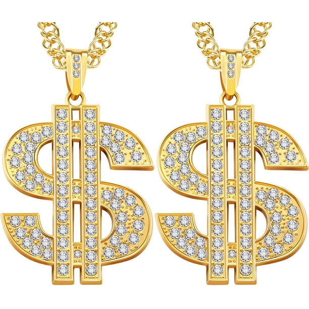2 Pieces Gold/Silver Plated Chain for Men with Dollar Sign Pendant ...