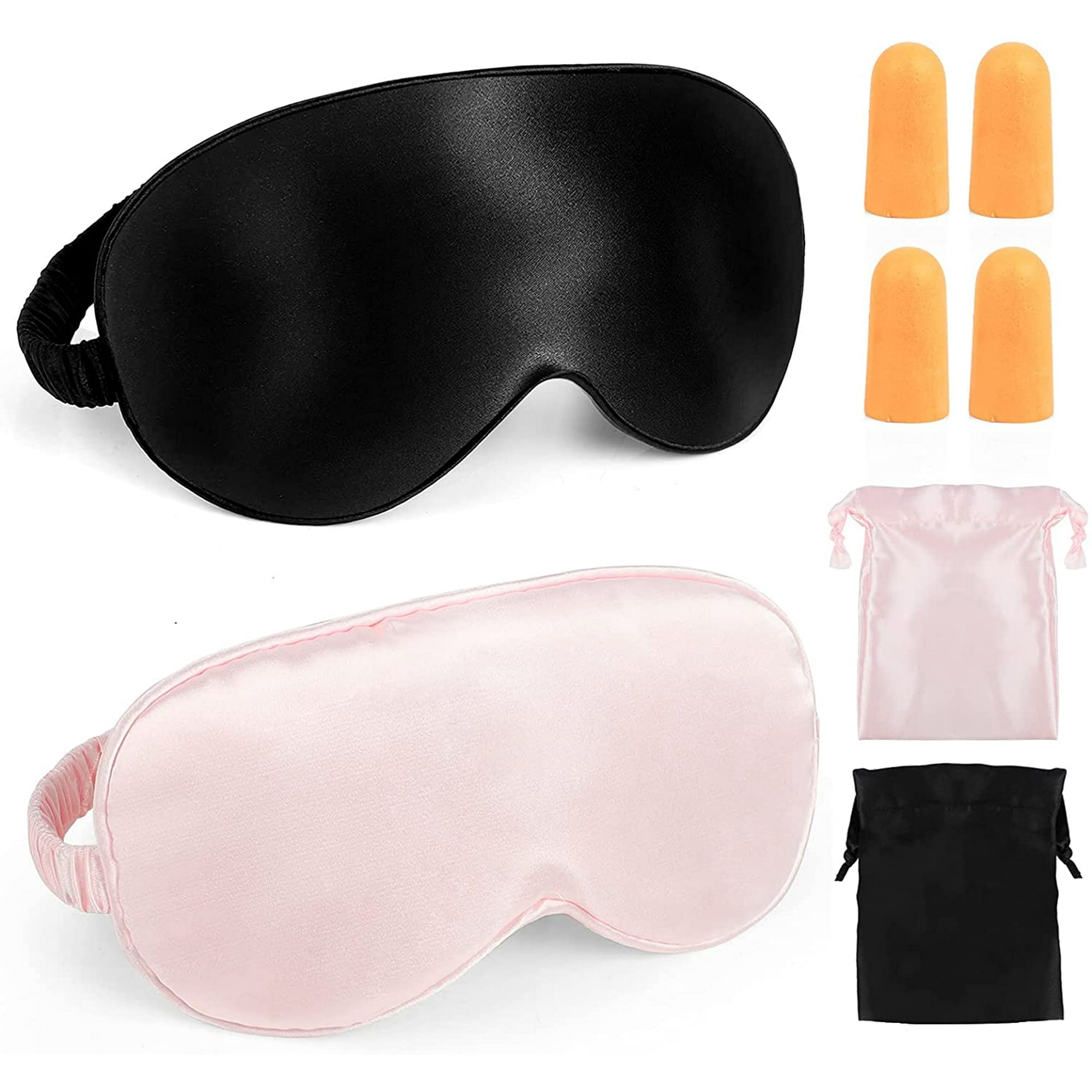 Silk Sleep Mask 2 Packs Double Layer Soft Smooth Eye Mask Elastic Band Comfortable Sleeping Blindfold Blocks Light for Women Men Night s Sleep