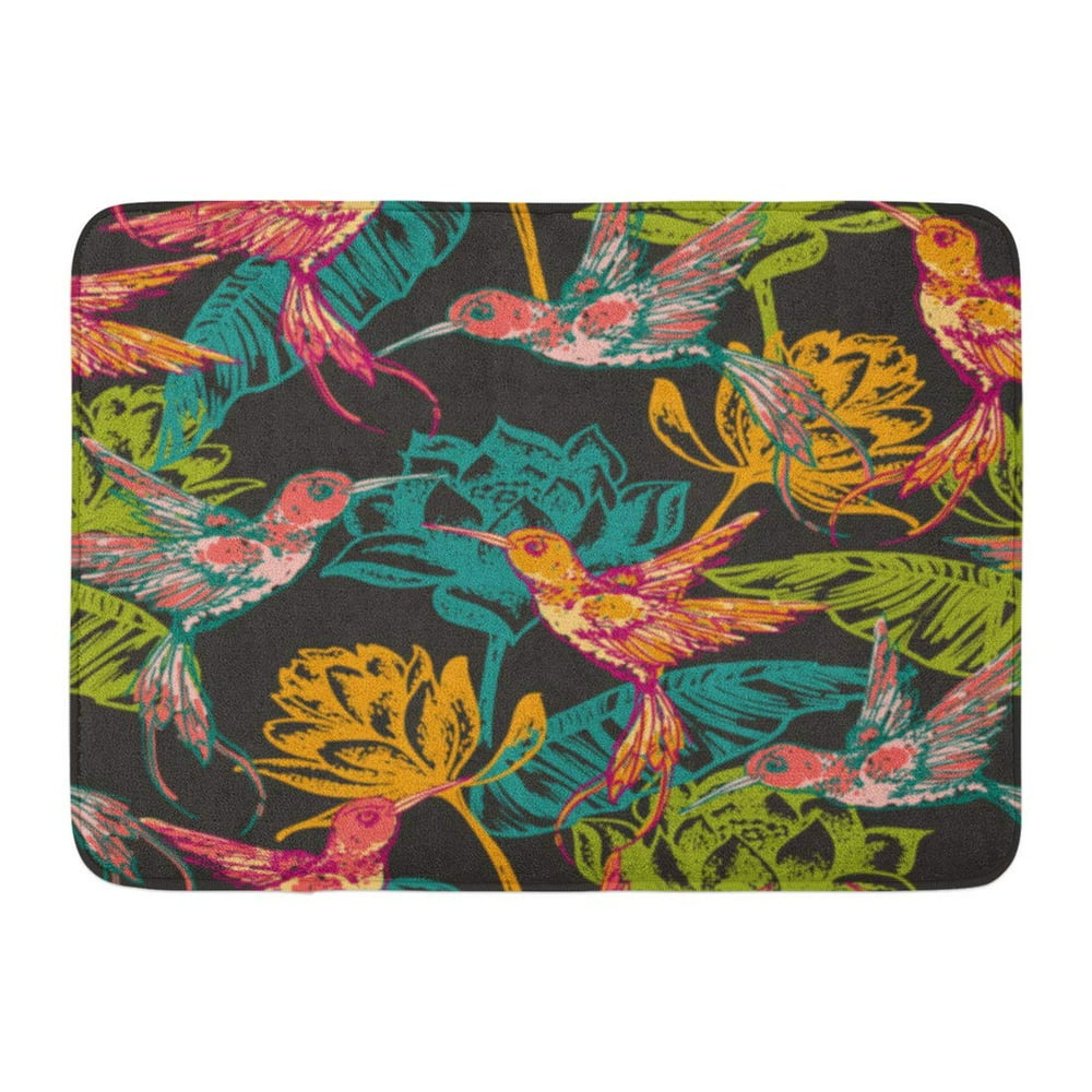 KDAGR Blue Abstract Tropical Hummingbirds and Flowers Green Aloha ...