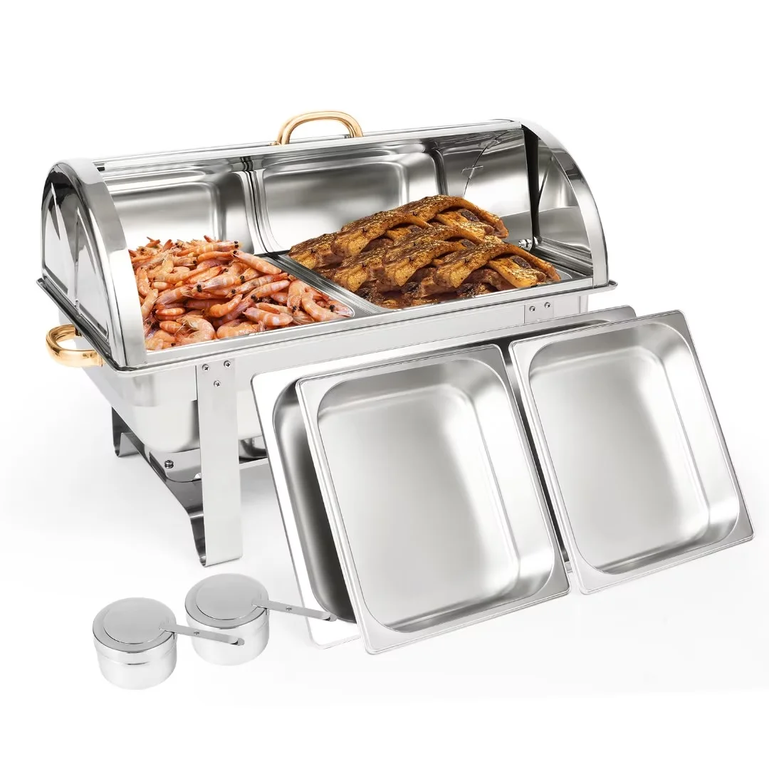 HORESTKIT Chafing Dish Buffet Set Stainless Steel 8 QT Rolling Top with ...