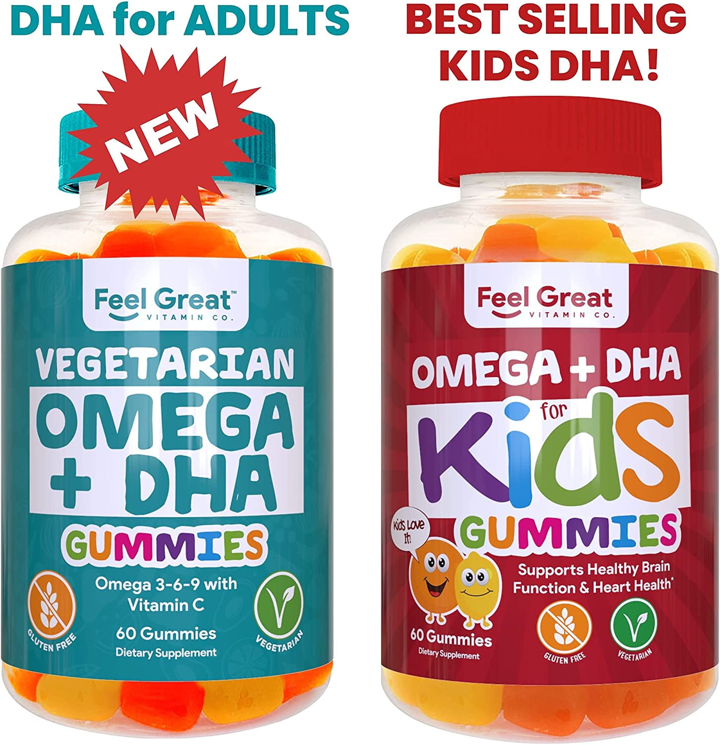 Buy DHA & Omega Vegetarian Gummy Vitamins by Feel Great 365, Packed ...
