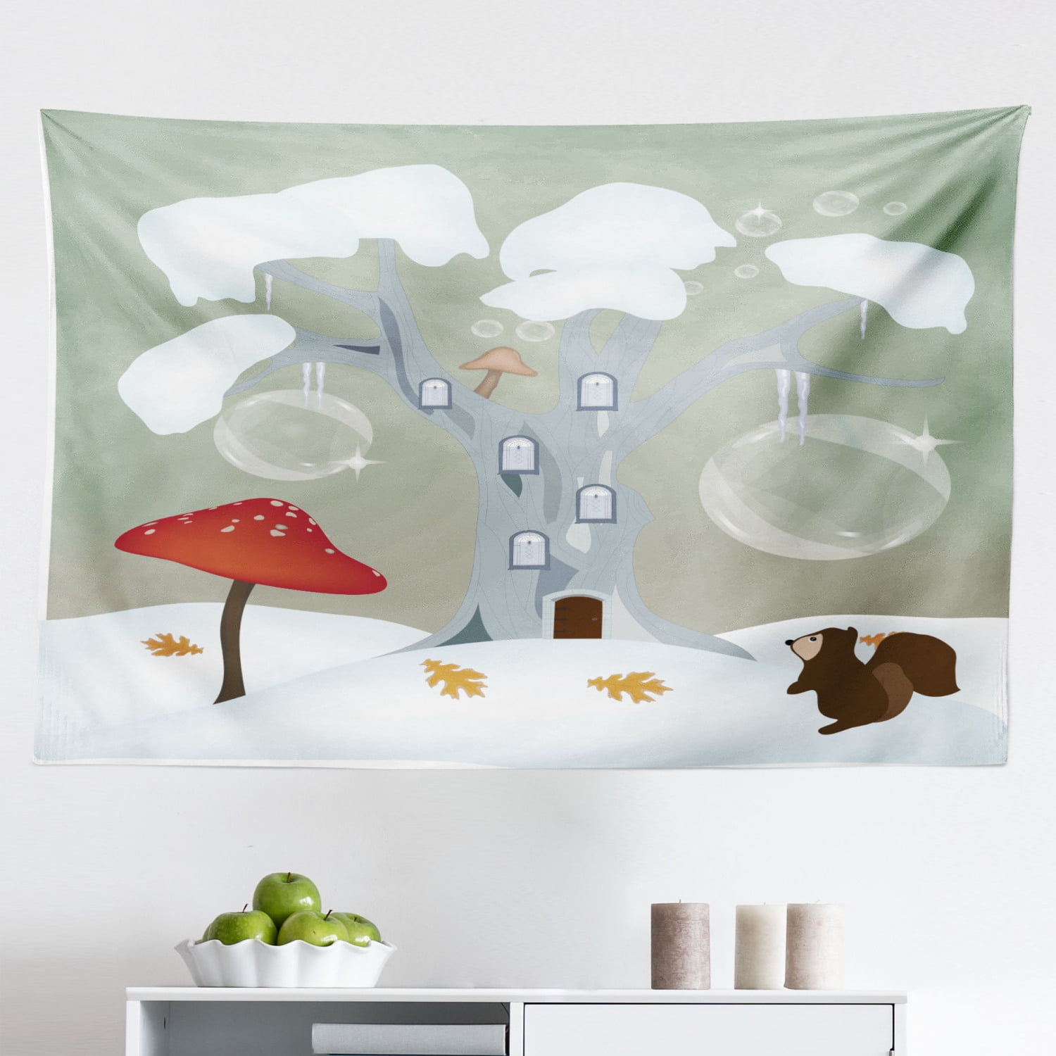 Spring Tapestry, Greeny Spring Lanscape with Mushrooms Dragonfly ...